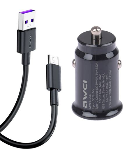 Awei C W Car Charger Usb Type C Data Cable Qc Pd W