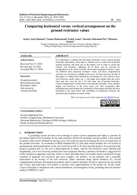 Pdf Comparing Horizontal Versus Vertical Arrangement On The Ground Resistance Values