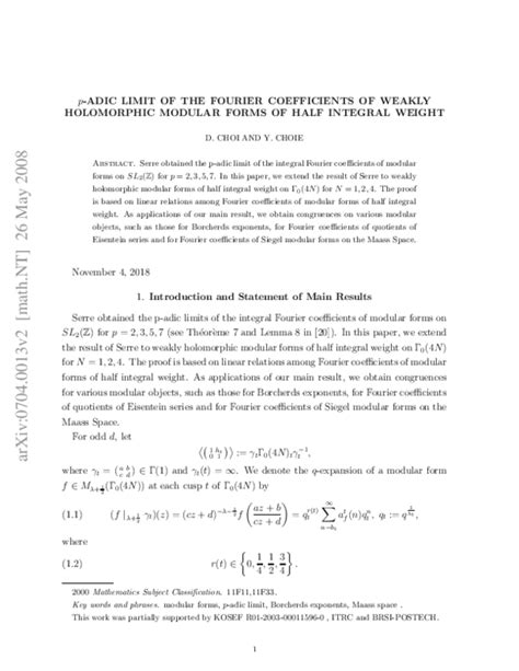 Pdf P Adic Limit Of Weakly Holomorphic Modular Forms Of Half Integral Weight
