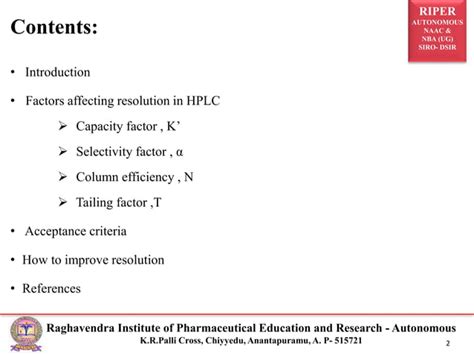 Factors Affecting Resolution In Hplc Ppt