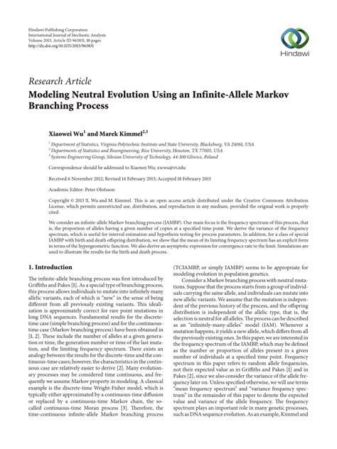 Pdf Modeling Neutral Evolution Using An Infinite Allele Markov