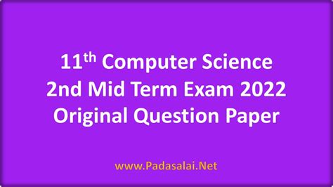 11th Computer Science 2nd Mid Term Exam Original Question Paper 2022 2023 ~ Padasalai