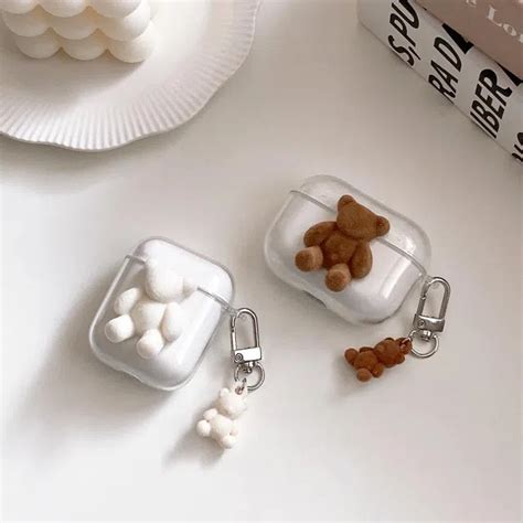 전기종 벨벳 곰돌이 투명 에어팟 케이스