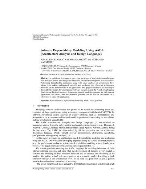 pdf software dependability modeling using aadl architecture paris