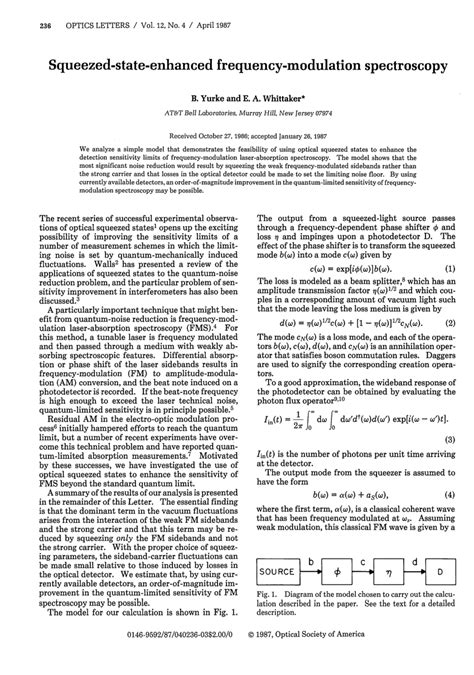 Pdf Squeezed State Enhanced Frequency Modulation Spectroscopy