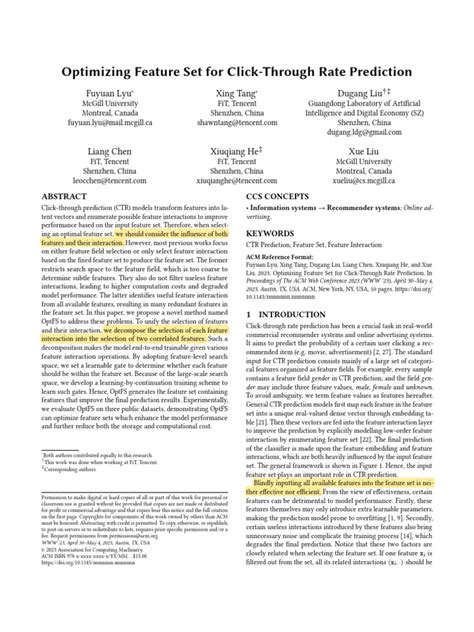 Optimizing Feature Set For Click Through Rate Prediction Pdf
