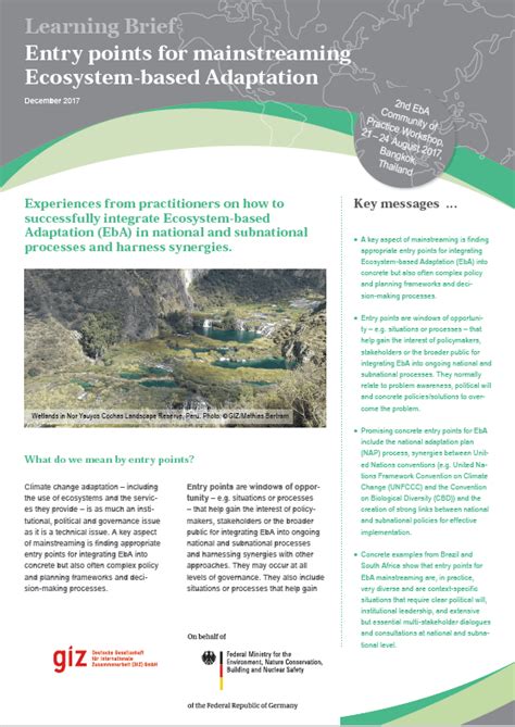 Entry Points For Mainstreaming Ecosystem Based Adaptation Eba Learning Brief Adaptation