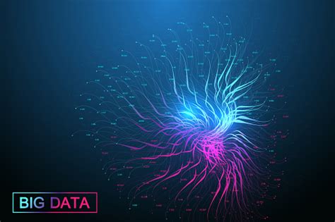 빅 데이터 시각화 기하학적 추상적 인 배경 시각적 정보 복잡성 미래 지향적 인포 그래픽 디자인 연결된 라인과 점 웨이브 흐름과 기술 배경 벡터 일러스트레이션 파도 패턴에