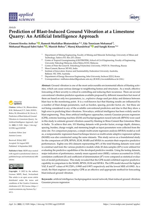 Pdf Prediction Of Blast Induced Ground Vibration At A Limestone