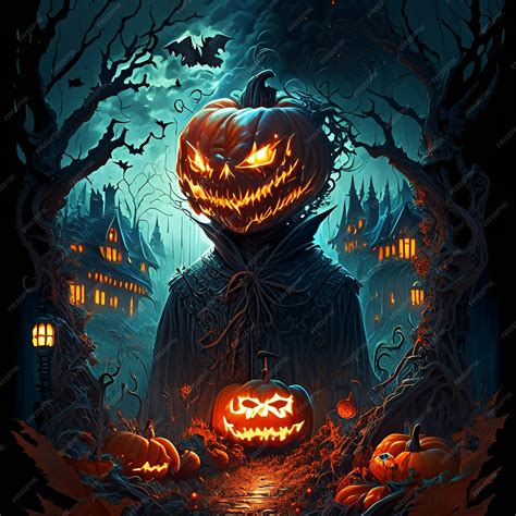 Premium Ai Image Halloween Festival Horror And Scary Pumpkin Bats And