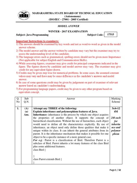 2017 winter model answer paper pdf inheritance object oriented programming class