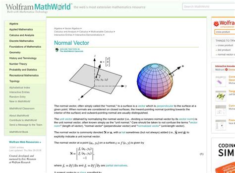 Wolfram Math World Normal Vector Handout For 9th 10th Grade Lesson Planet