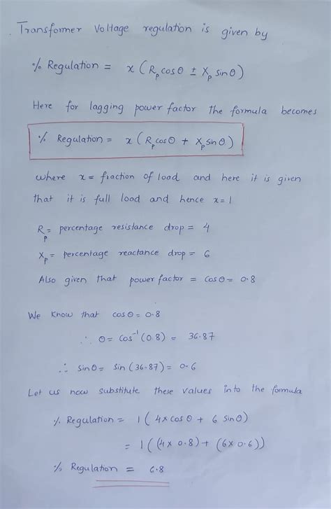 [solved] A Transformer Has 4 Resistance And 6 Reactance Drop What Is