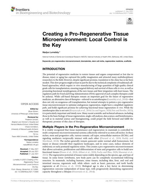 Pdf Creating A Pro Regenerative Tissue Microenvironment Local Control Is The Key
