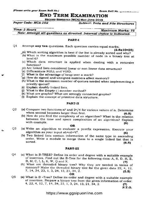 Mca 2 Sem Data And File Structures Mca 102 Jun 2018 Pdf