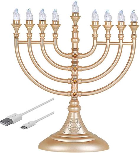 Aviv Judaica Traditional Led Electric Hanukkah Menorah Powered By