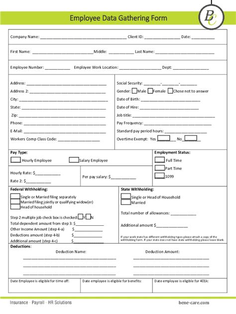 Fillable Online Employee Data Gathering Form Fax Email Print Pdffiller