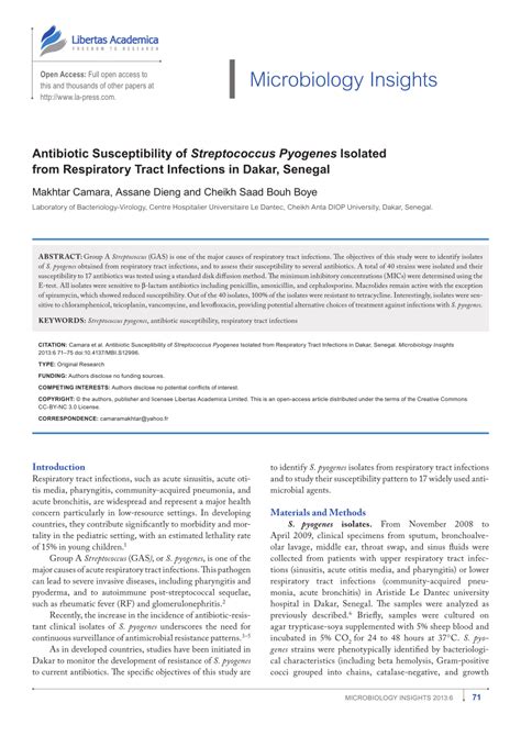 Pdf Antibiotic Susceptibility Of Streptococcus Pyogenes Isolated From Respiratory Tract