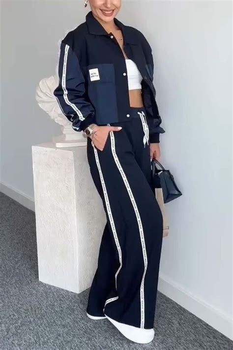 Track Pants Outfit With Shirt White And Black Pants Outfit Navy And