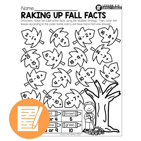 Lucky To Learn Math 1st Grade Lesson 311 Subtract Doubles Independent Practice Raking