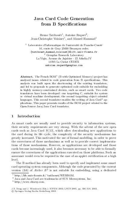 Pdf Java Card Code Generation From B Specifications