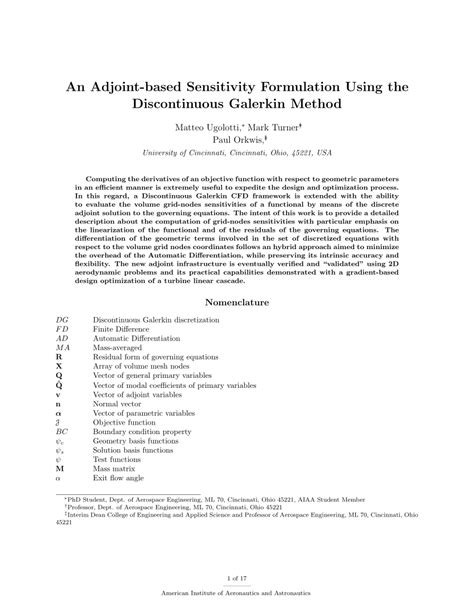 Pdf An Adjoint Based Sensitivity Formulation Using The Discontinuous Galerkin Method