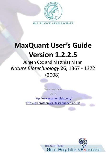 Maxquant Users Guide Version 1225 Gre Proteomics Support