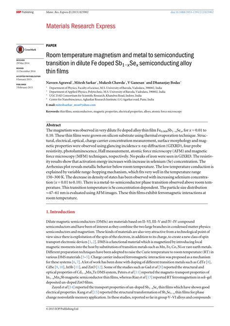 [pdf] Room Temperature Magnetism And Metal To Semiconducting Transition