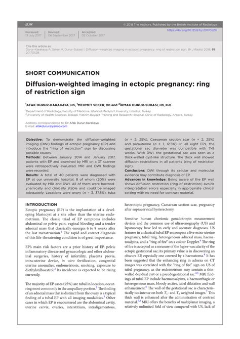 Pdf Diffusion Weighted Imaging In Ectopic Pregnancy Ring Of