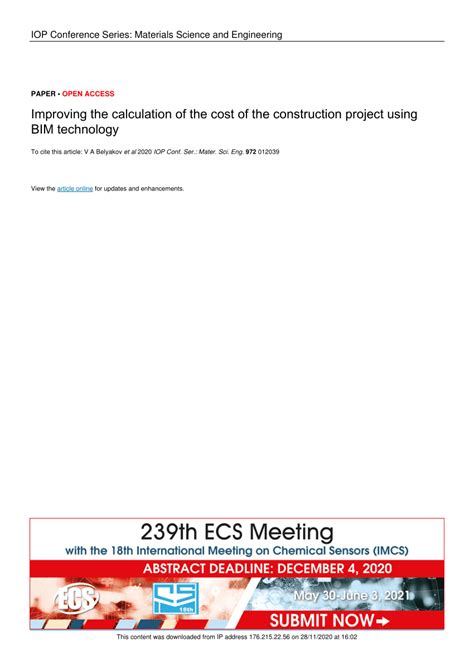 PDF Improving The Calculation Of The Cost Of The Construction Project Using BIM Technology