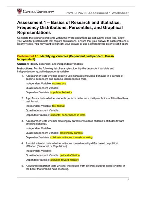 PSYC FPX4700 Assessment 1 Basics Of Research And Statistics Frequency Distributions