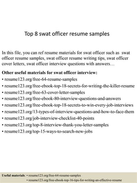 Top 8 Swat Officer Resume Samples Pptx