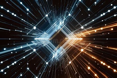 Abstract Digital Grid Pattern With Intersecting Lines And Vibrant Colors On Dark Stock