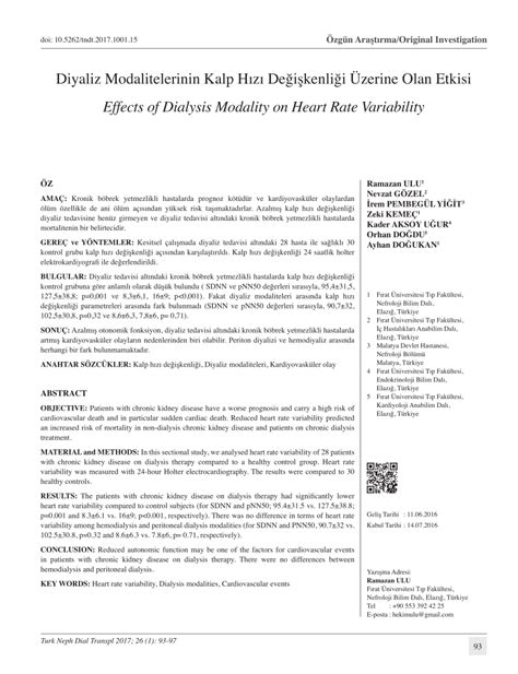Pdf Effects Of Dialysis Modality On Heart Rate Variability