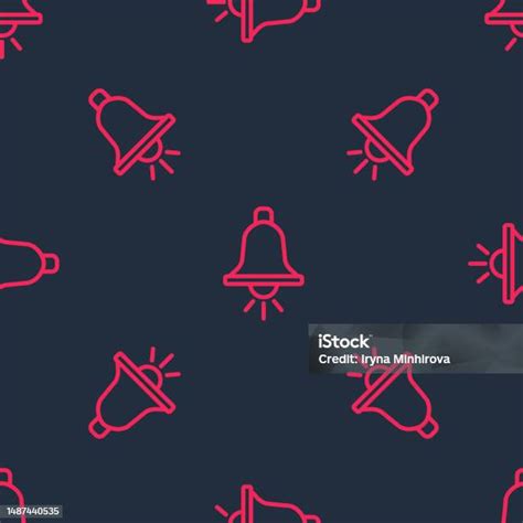 빨간색 라인 울리는 알람 벨 아이콘 은 검은 배경에 원활한 패턴을 격리 화재 경보 시스템 서비스 벨 핸드벨 기호 알림 기호 벡터 Jingle Ball에 대한 스톡 벡터 아트