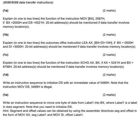 solved 8086 8088 data transfer instructions 1a 2 marks