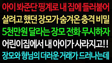 실화사연 아이 봐준단 핑계로 내 집에 들러붙어 살려고 했던 장모가 숨겨온 충격 비밀 5천만원 달라는 장모 전화 무시하자 노후 사연 오디오북 인생이야기 Youtube