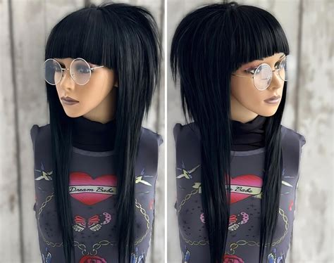 Scene Emo Wig Black Pre Styled Fashion Wig With Bang Straight Long
