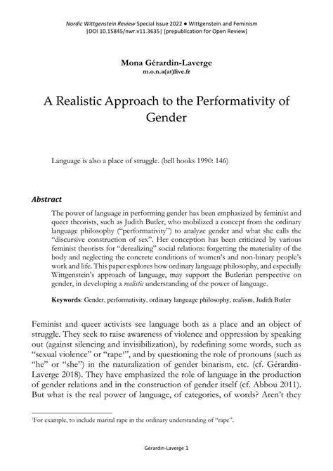 Pdf Realistic Approach To The Performativity Of Gender