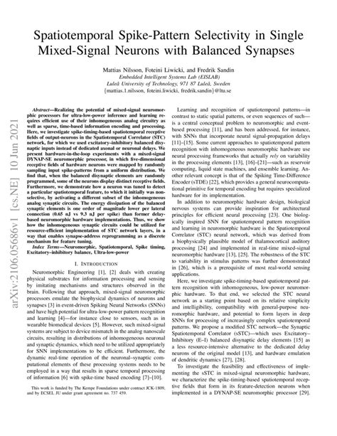 Spatiotemporal Spike Pattern Selectivity In Single Mixed Signal Neurons With Balanced Synapses