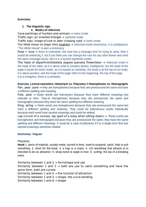 semantics exercises with answers exercícios de filologia inglesa
