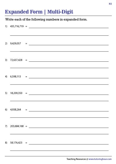 Writing Multi Digit Numbers In Expanded Form Worksheets
