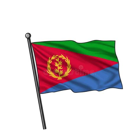 Flag Of Eritrea Waving On A Pole It Features A Red Triangle Extending