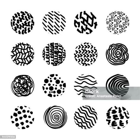 원형 추상 배경 또는 패턴의 큰 집합입니다 손으로 그린 낙서 반점 얼룩 하트 곡선 선 현대 기발한 벡터 삽화 포스터 소셜 네트워크용 배지 템플릿 가리기에 대한 스톡 벡터