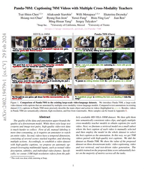 논문 리뷰 Panda 70m Captioning 70m Videos With Multiple Cross Modality