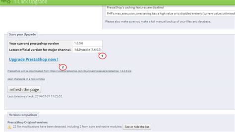 prestashop 1 6 x how to update the engine using 1 click upgrade