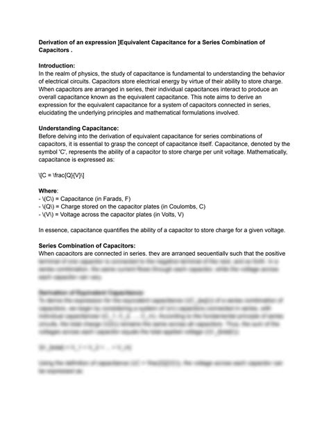 Solution Derivation Of An Expression Equivalent Capacitance For A