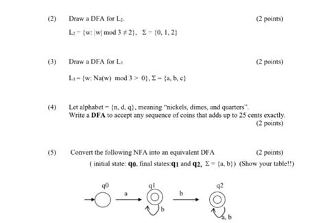 Solved Draw A Dfa For L2 L2 W W Mod 3 Notequalto