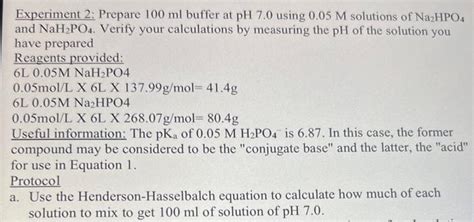 solved prepare 100 ml buffer at ph 7 0 using 0 05 m