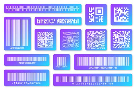 현대 화려한 제품 바코드 와 Qr 코드 식별 추적 코드입니다 일련 번호 디지털 정보가있는 제품 Id 상점 이나 슈퍼마켓 스캔 라벨 가격 태그 벡터 일러스트레이션 Qr코드에